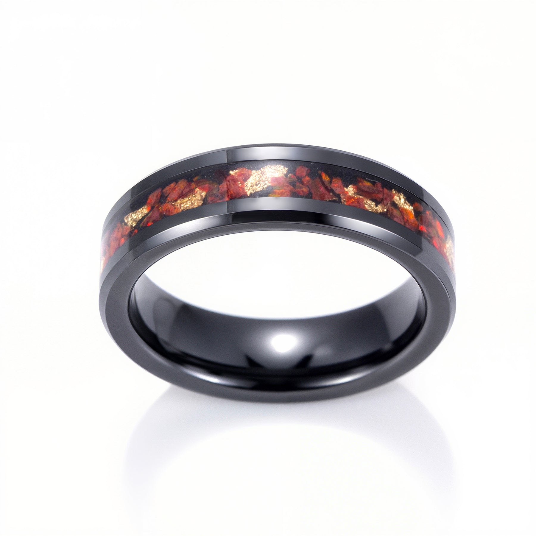 Molten Ember Opal Glowstone Ring on Black Ceramic | Patrick Adair Designs