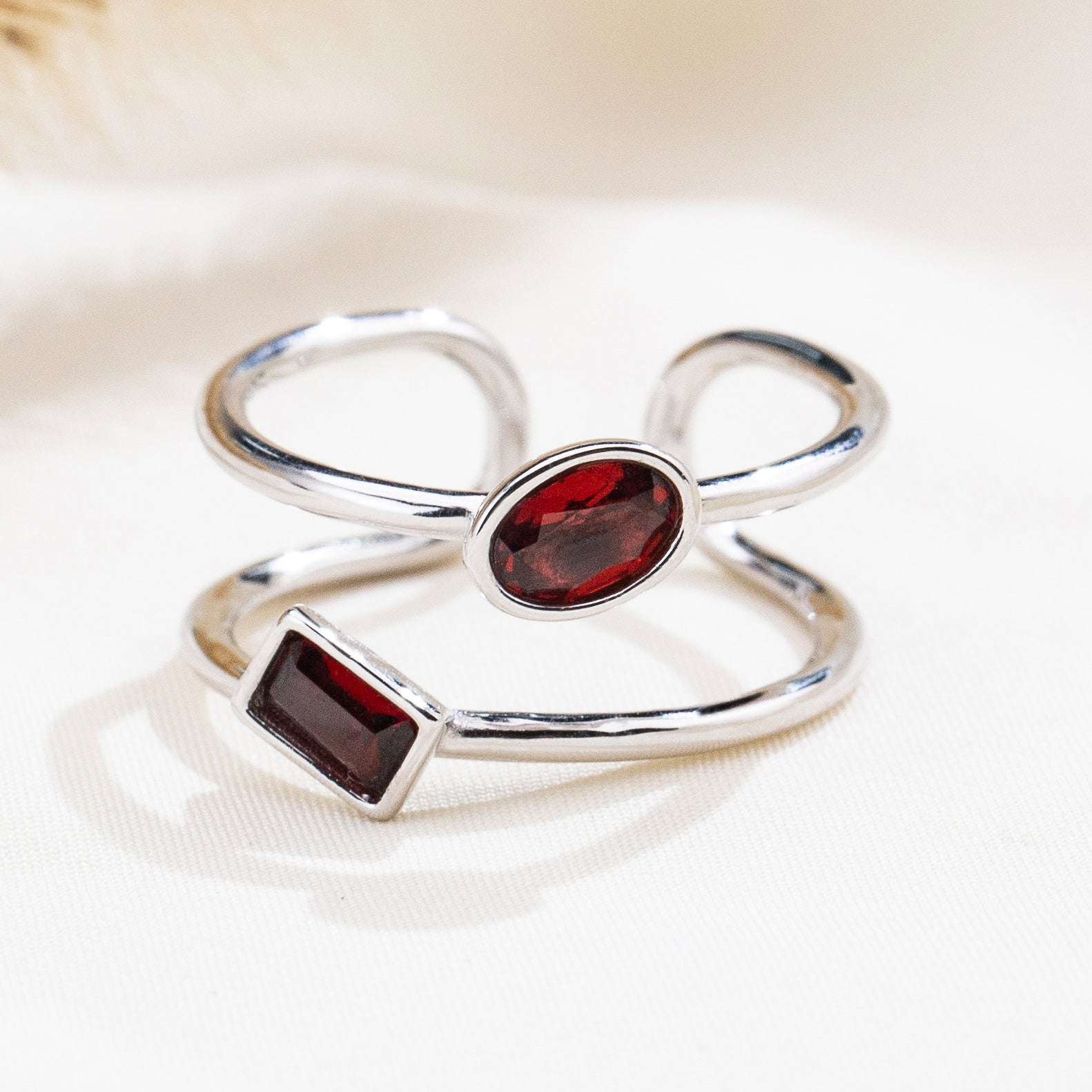 The Harmony Ring | Sterling Silver and Garnet Dual Stone Ring | Patrick ...