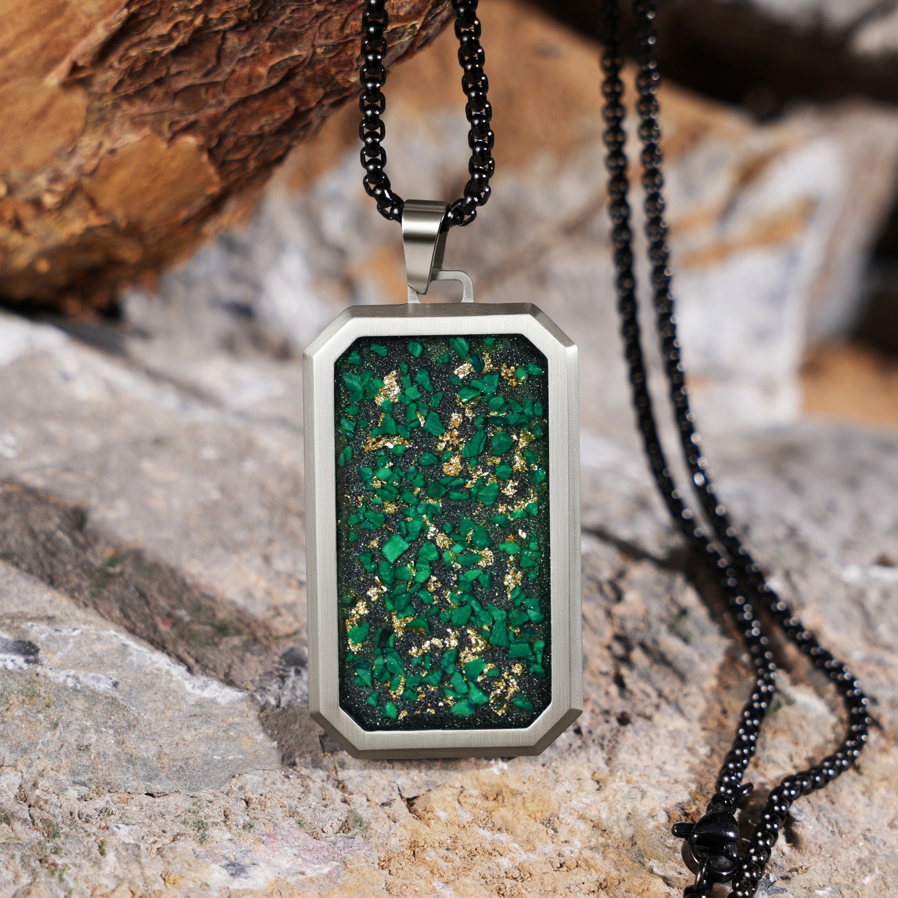 Malachite and Gold Leaf Glowstone Pendant | Patrick Adair Designs