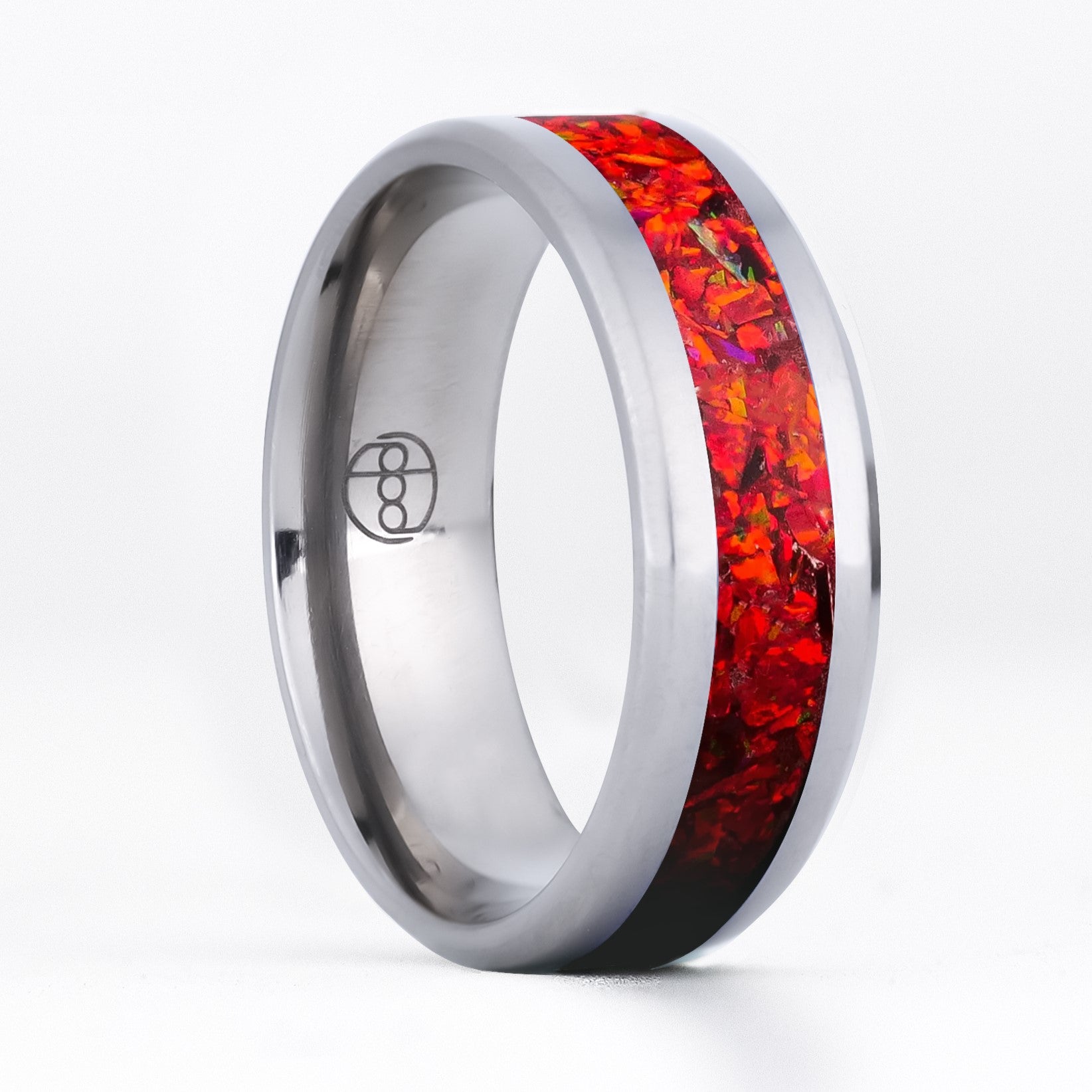 Crimson Red Opal Glowstone Ring on Titanium | Patrick Adair Designs