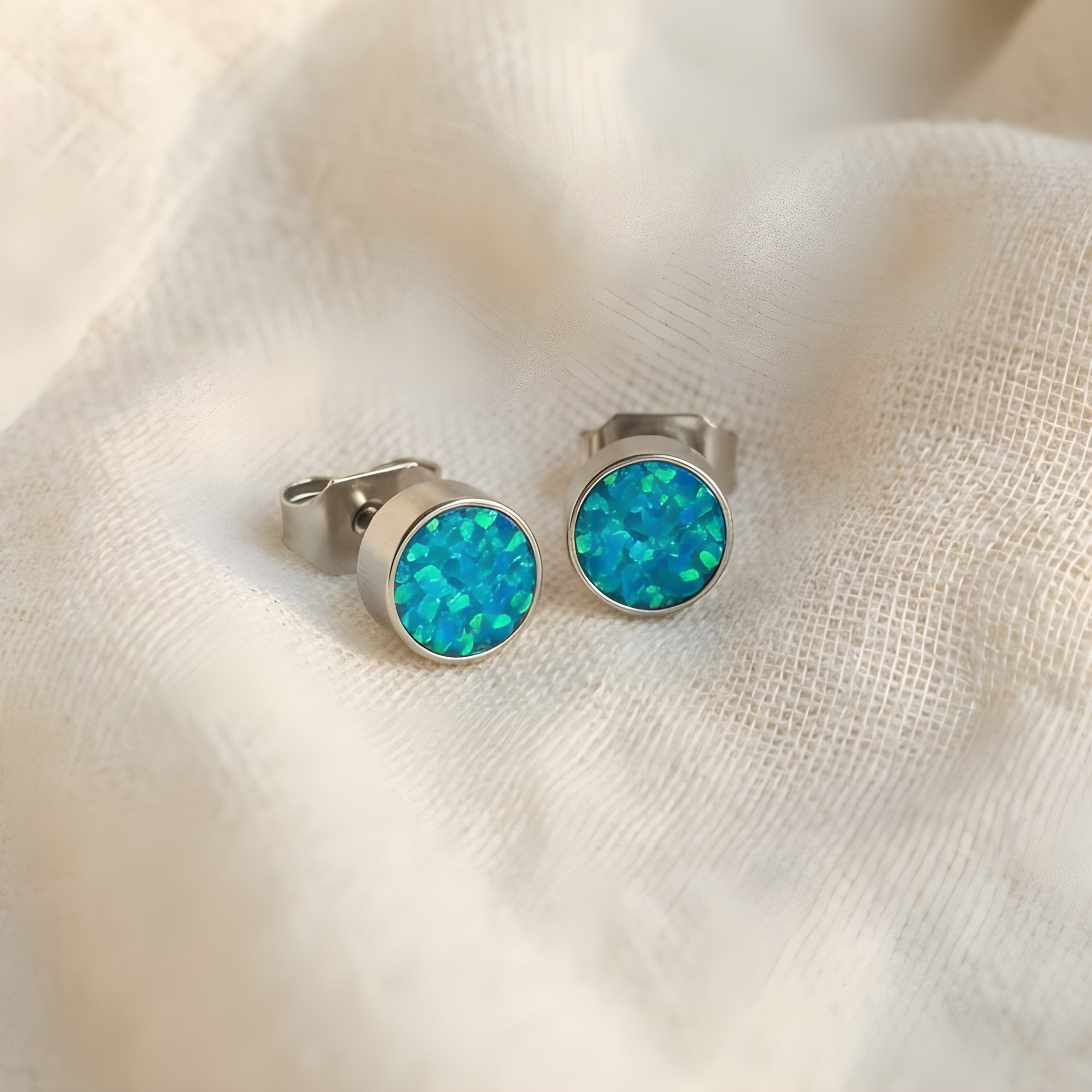 Round Bahama Blue Opal Glowstone Earrings– Patrick Adair Designs