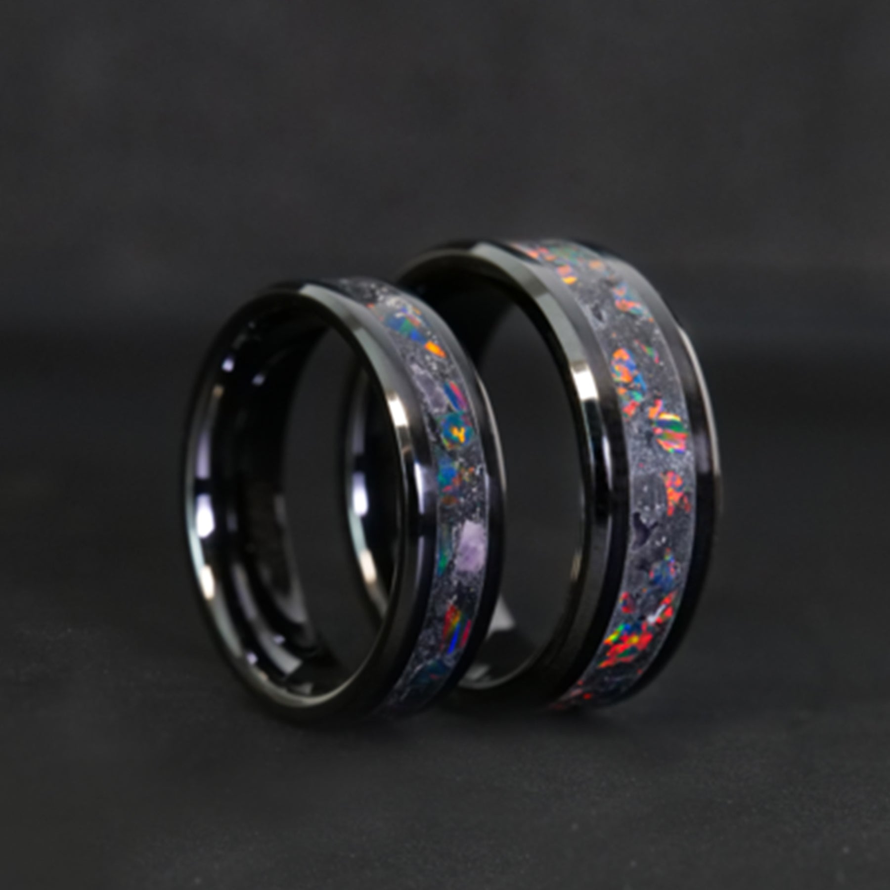Matching Ember Glowstone Wedding Ring Set in Black Ceramic | Patrick ...